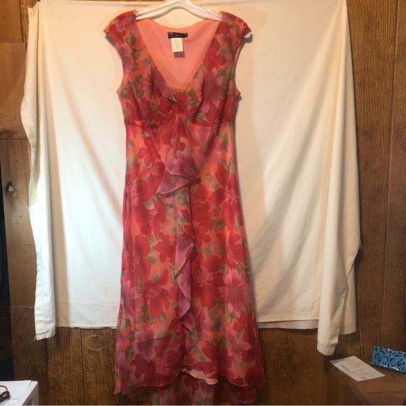CDC | Dresses | Cdc Orange Floral Front Ruffle Asymmetrical Hem ...